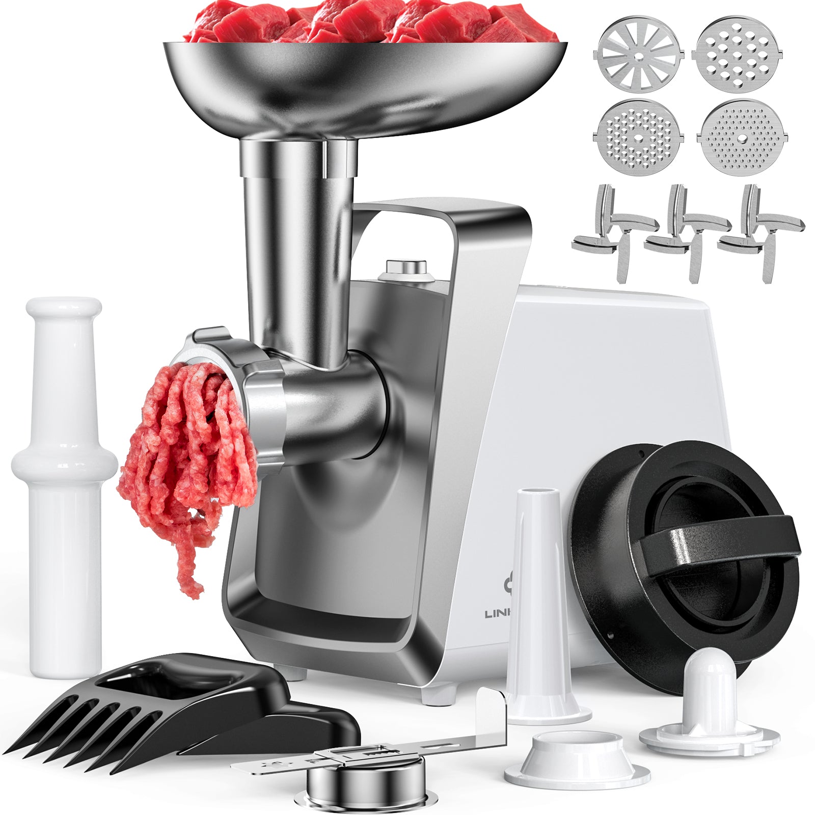 LINKChef 6-in-1 Meat Grinder, 1500W Max Electric Meat Mincer Machine,